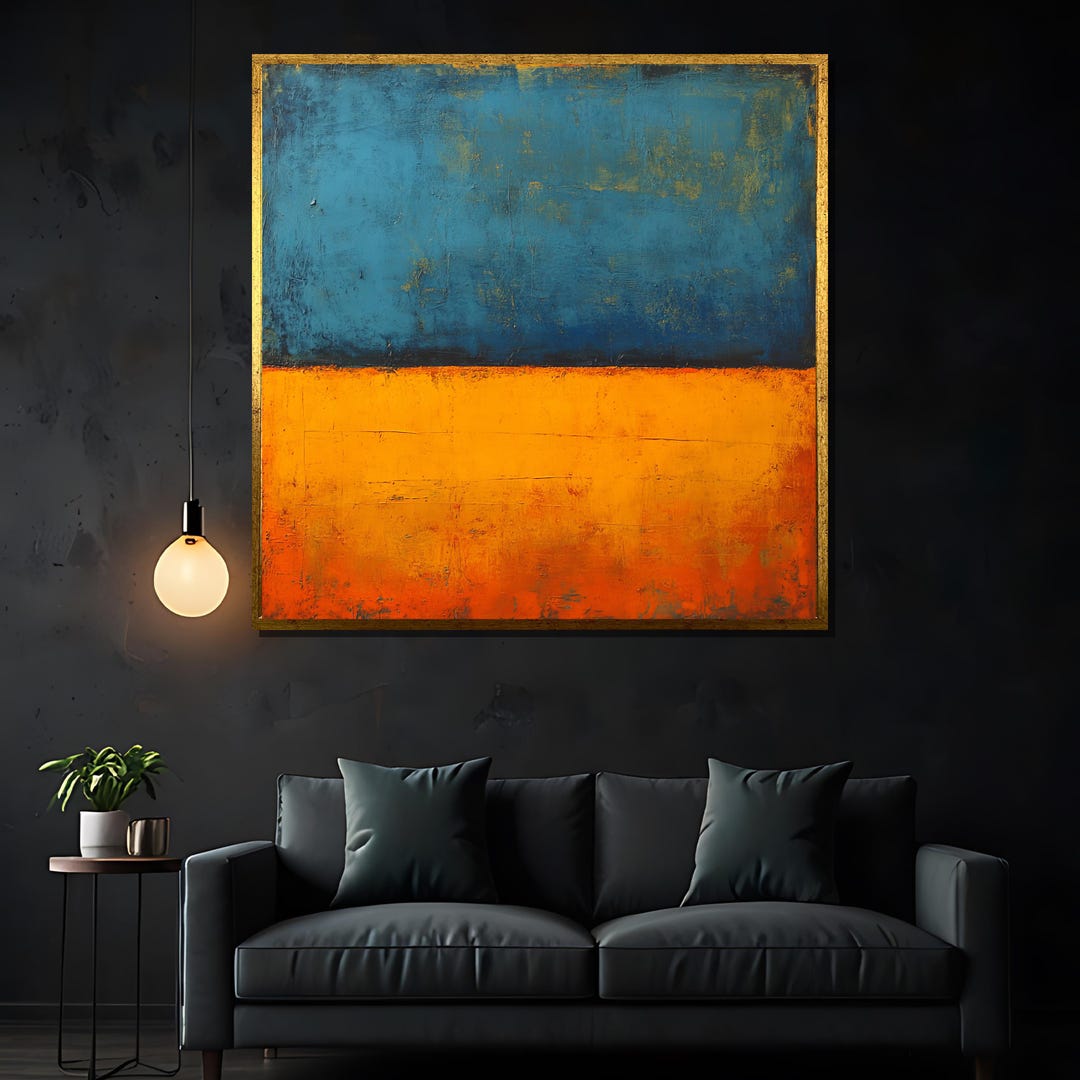 Mark Rothko- Deep Blue Field Above a Bold Vibrant Orange Band on Canvas ...