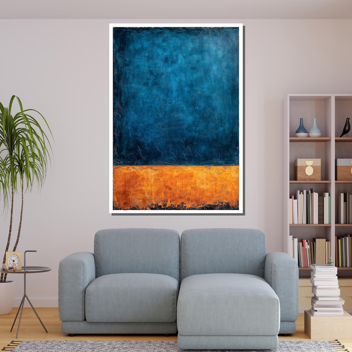 Mark Rothko- Bold Deep Blue Field Above a Vivid Orange Band on Canvas ...