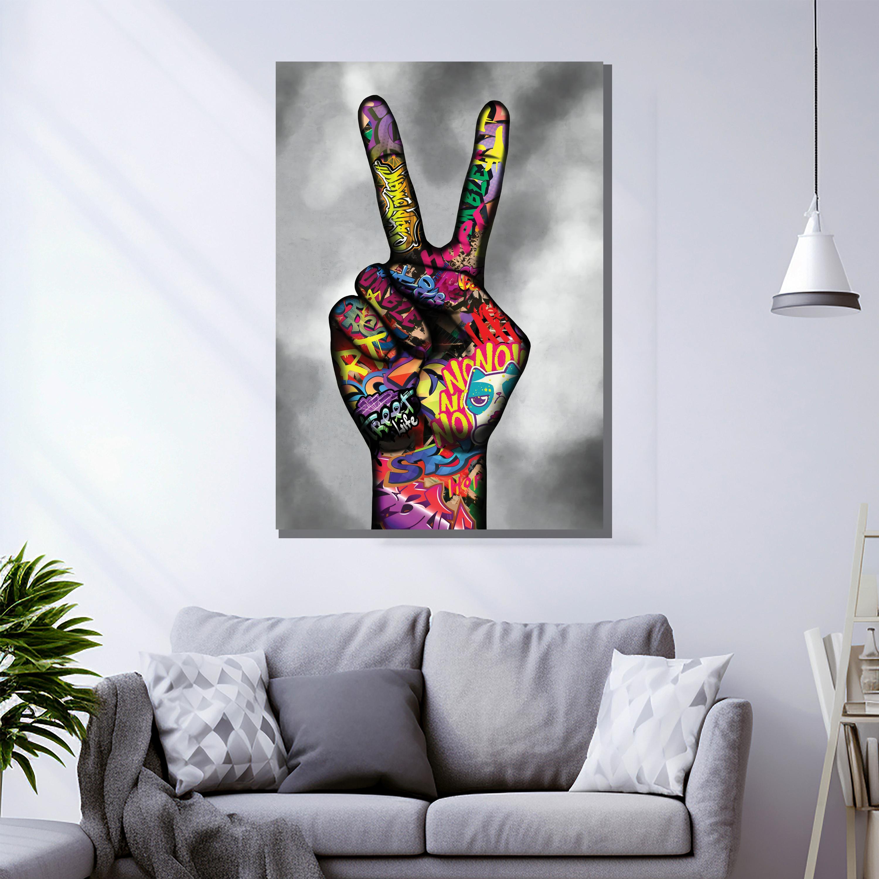 Graffiti Peace Sign Canvas Painting Gift - Bold and Colorful Street Art ...