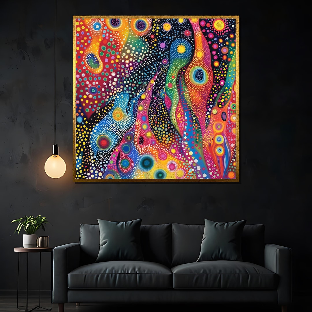 Abstract Polka Dot Canvas Painting, Vibrant Colorful Wall Art ...