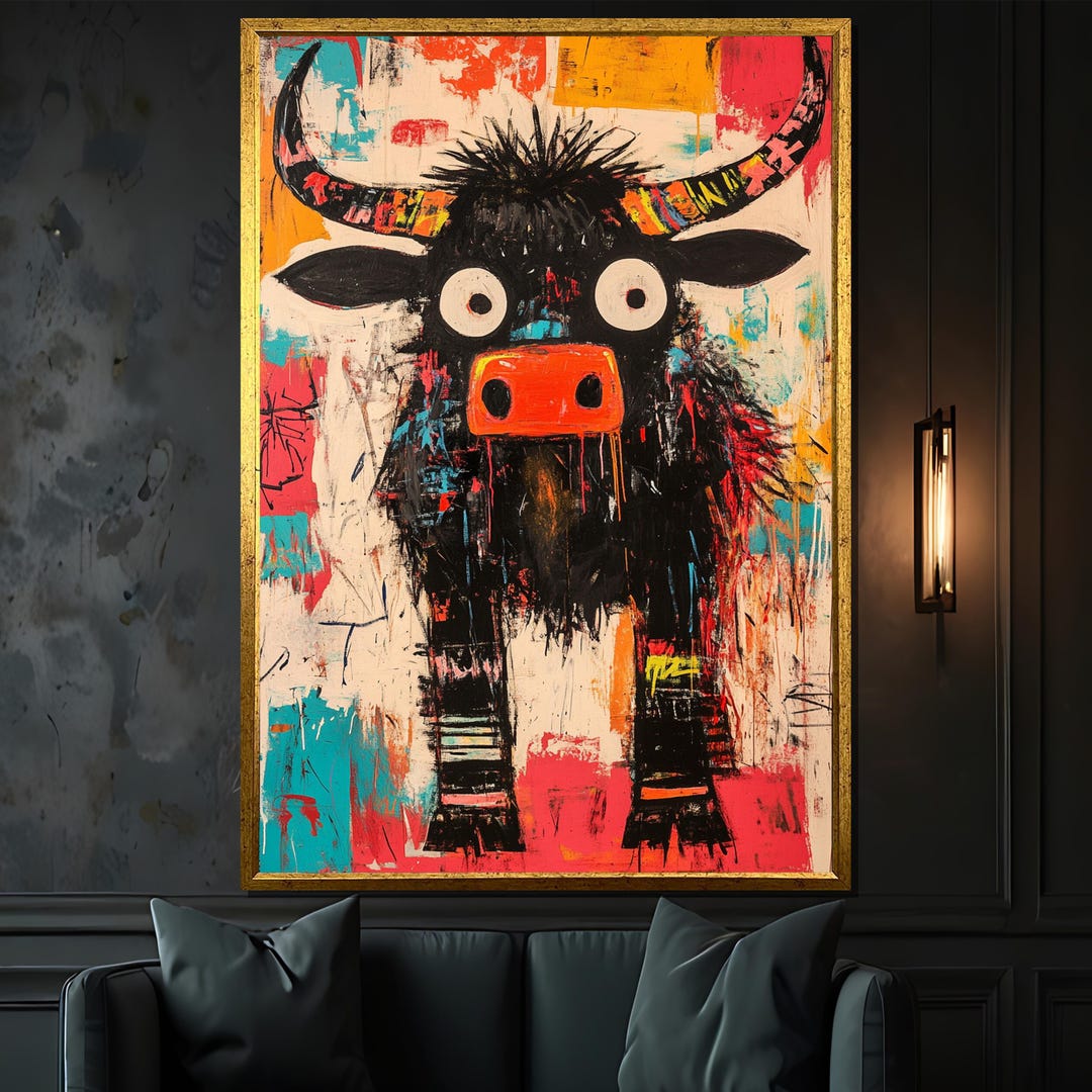 Colorful Yak Canvas Painting, Abstract Animal Wall Art, Wild Tibetan ...