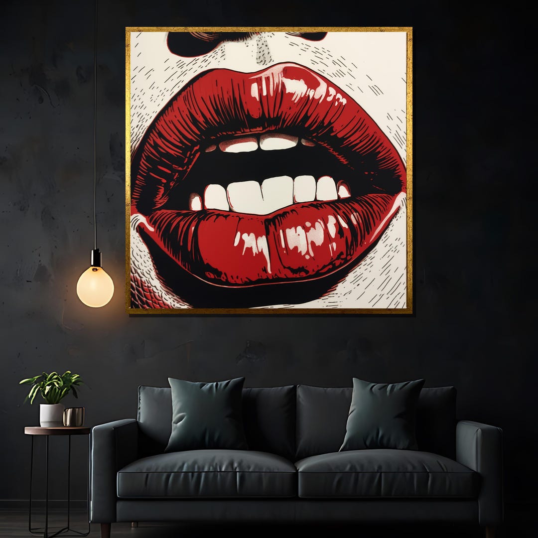 Seductive Red Lips in Bold Pop Art Style - Modern Vibrant Canvas ...