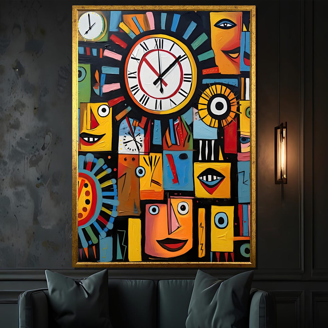 Vibrant Abstract Clock Canvas Painting - Colorful Wall Art Gift, Modern ...