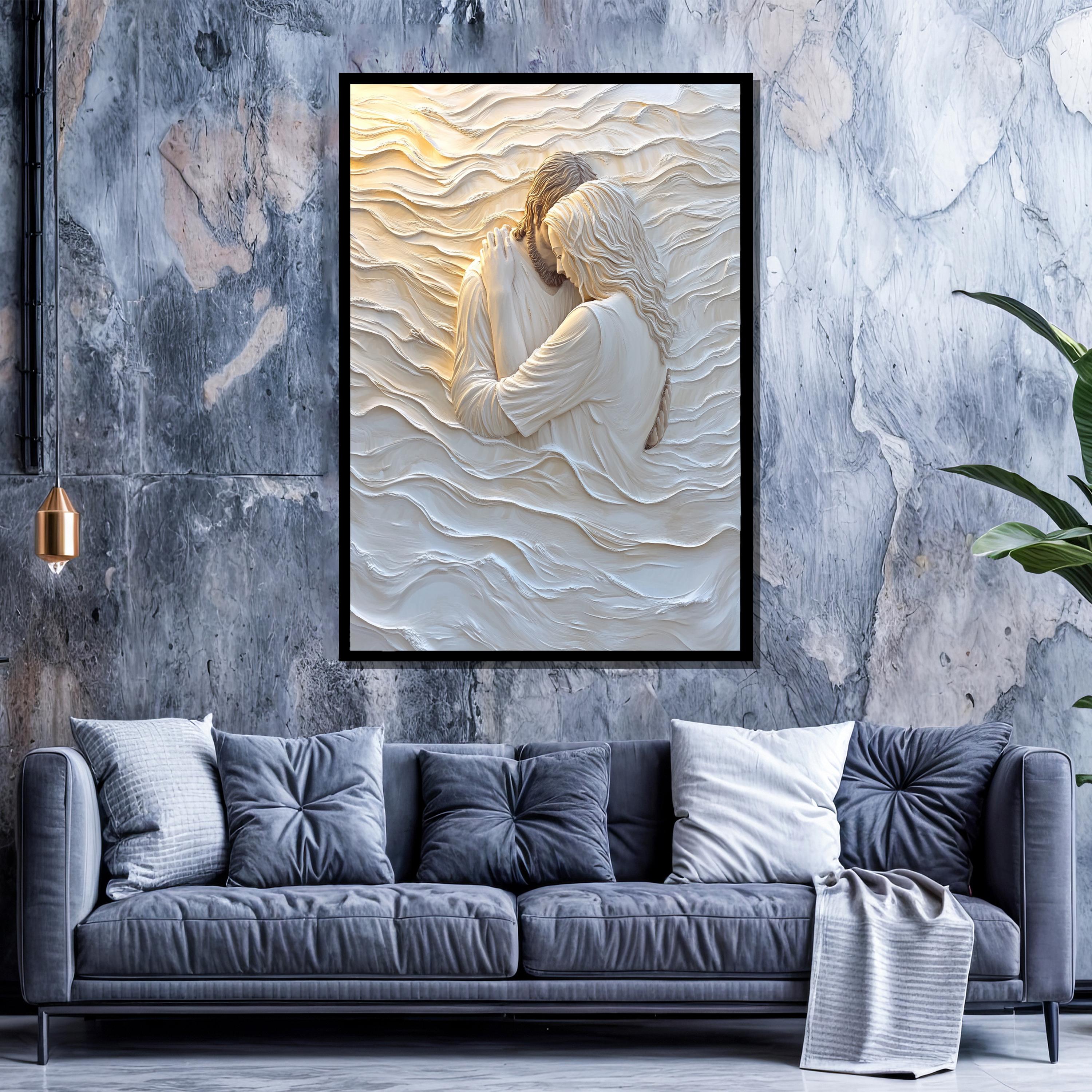 Jesus Embracing Woman, Christian Wall Art, Religious 3D Relief Canvas ...