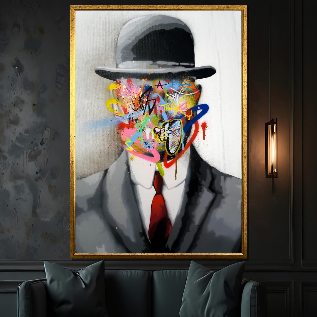 Graffiti Rene Margirite Man in Suit Canvas Painting Gift - Bold and ...