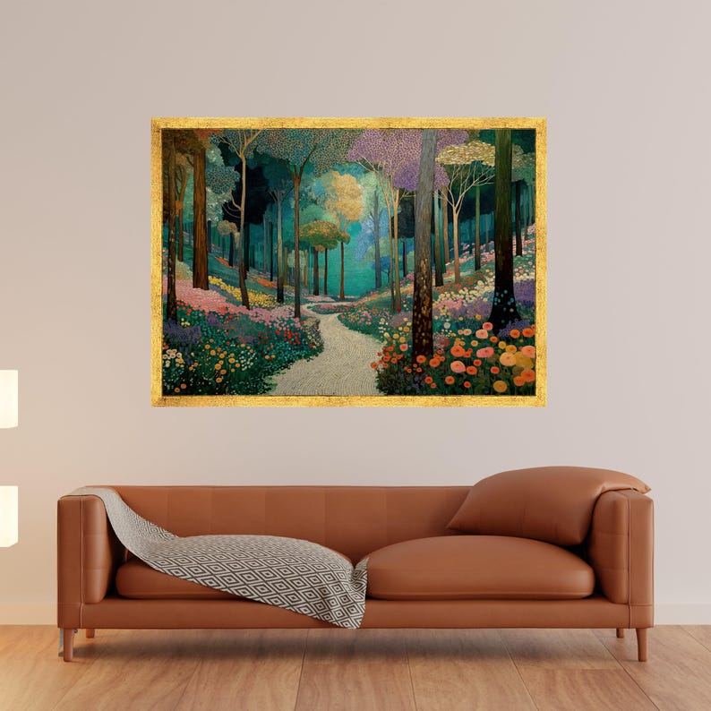 Gustav Klimt Forest Path Canvas Print, Floral Landscape Wall Art - Etsy