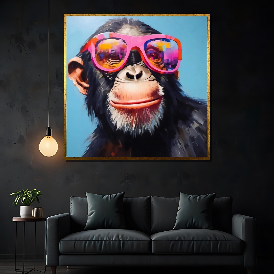 Playful Monkey Canvas Painting With Sunglasses - Fun and Colorful ...