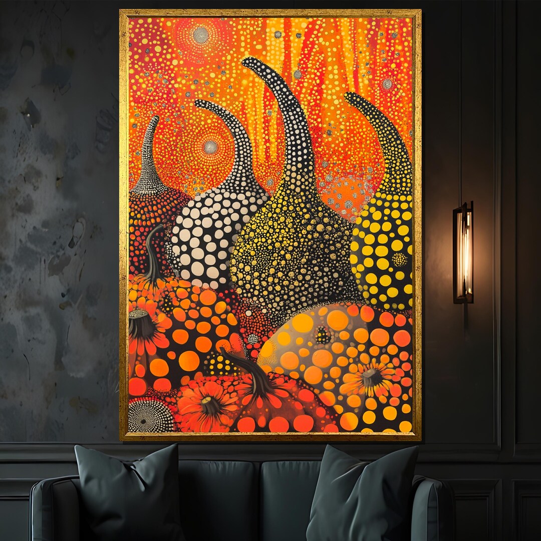 Yayoi Kusama Pumpkin Canvas Painting, Polka Dot Art Print, Vibrant Fall ...