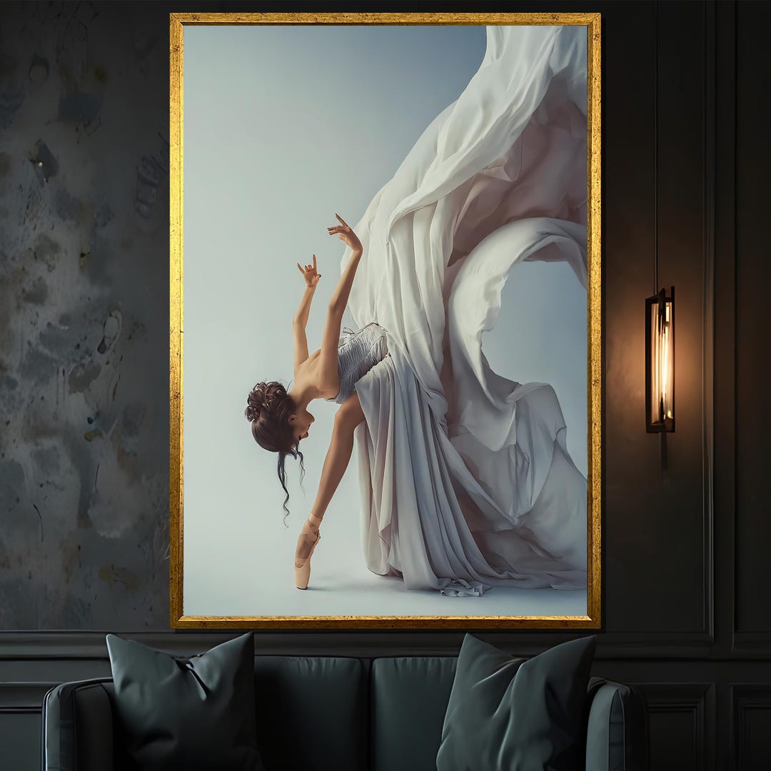 Graceful Ballet Dancer Canvas Painting – Stunning Flowing Dress Wall ...