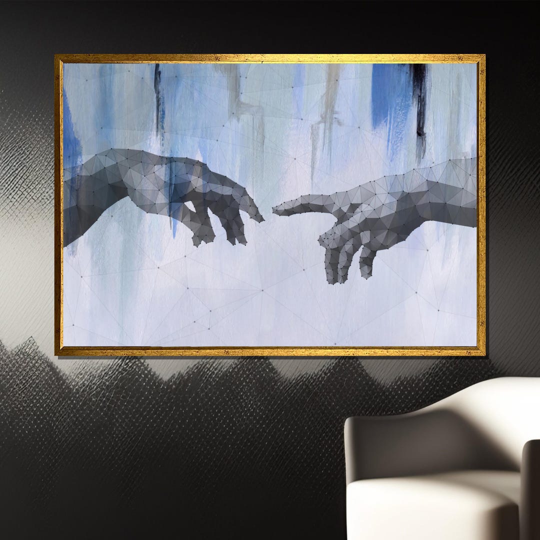 Geometric Hands in Abstract Modern Style - Unique Canvas Painting and ...