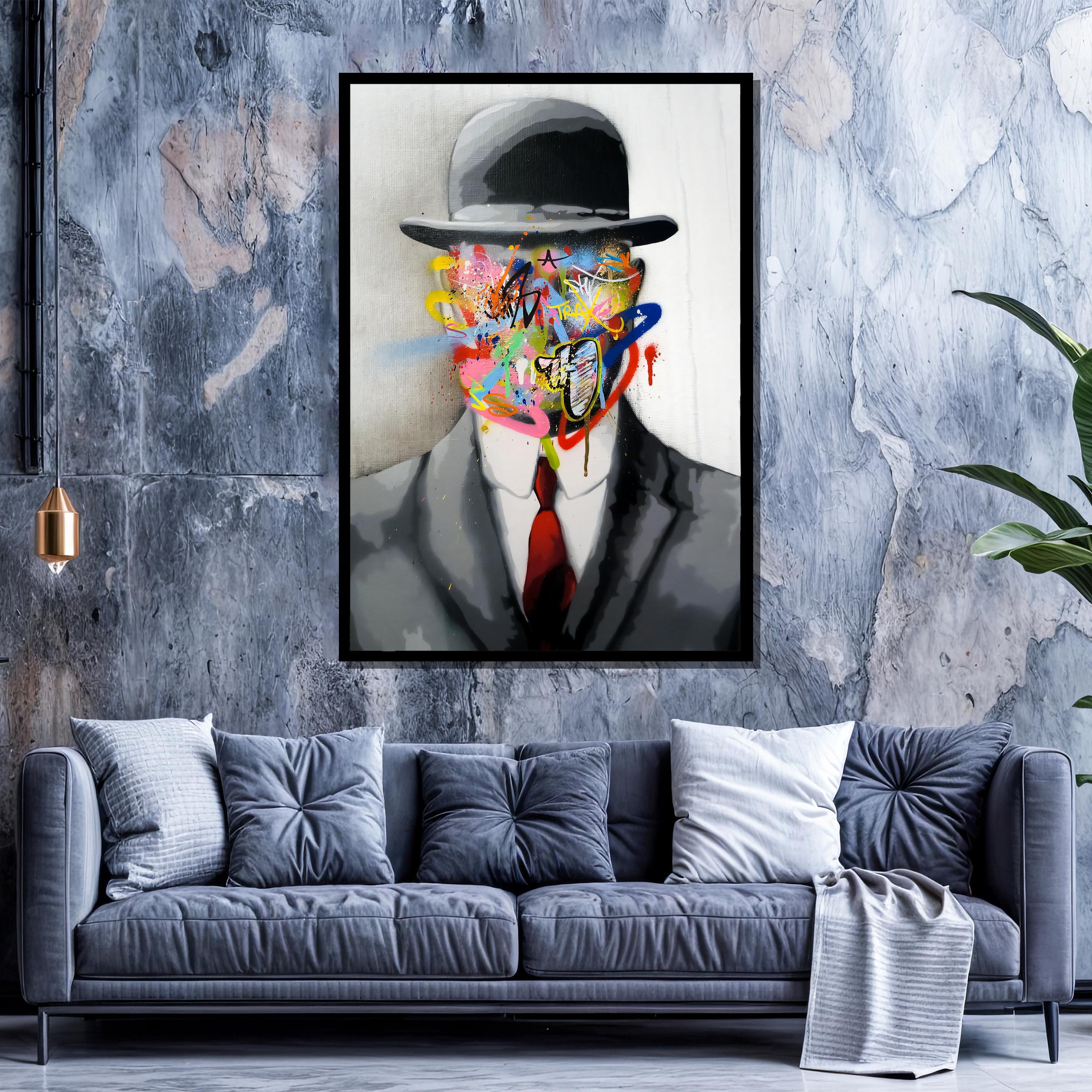 Graffiti Rene Margirite Man in Suit Canvas Painting Gift - Bold and ...
