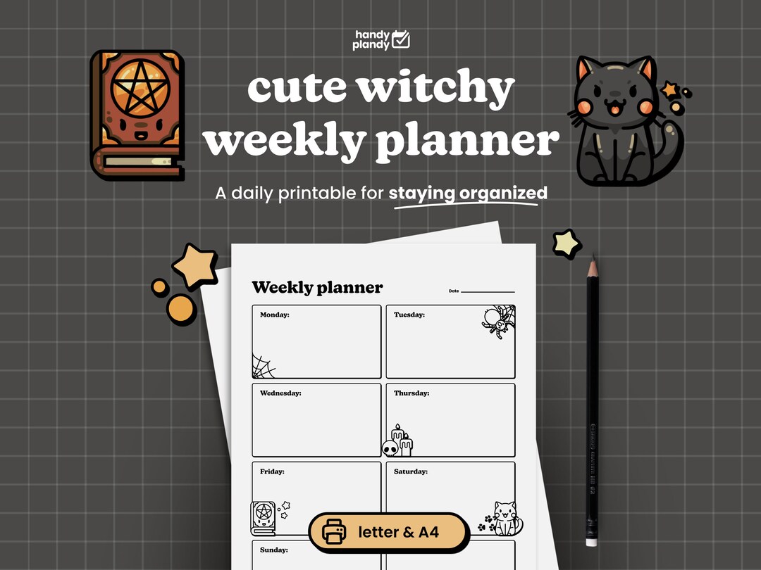 Cute Witchy Weekly Planner, Kawaii Characters Printable Stationery ...