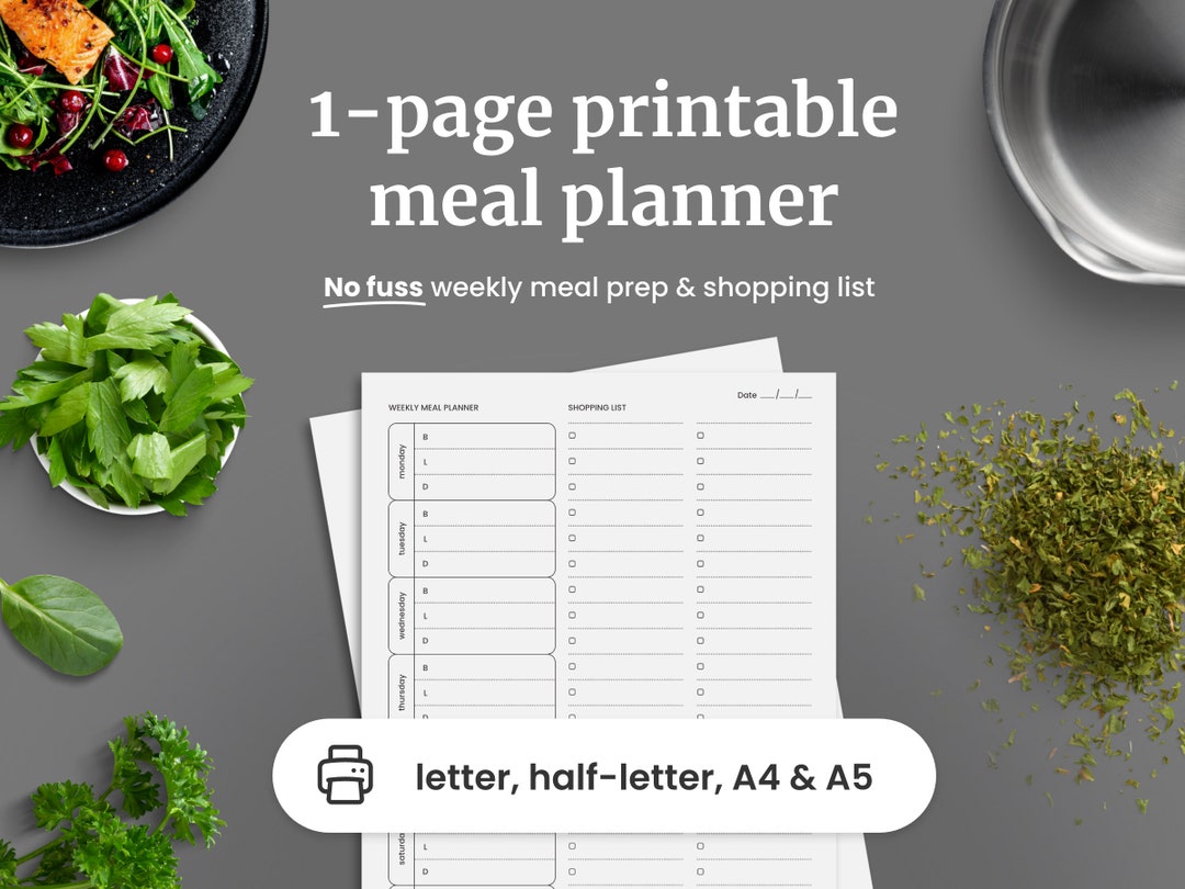 Printable 7 Day Meal Planner, Digital Food Prep Tracker, A4 A5 Letter ...