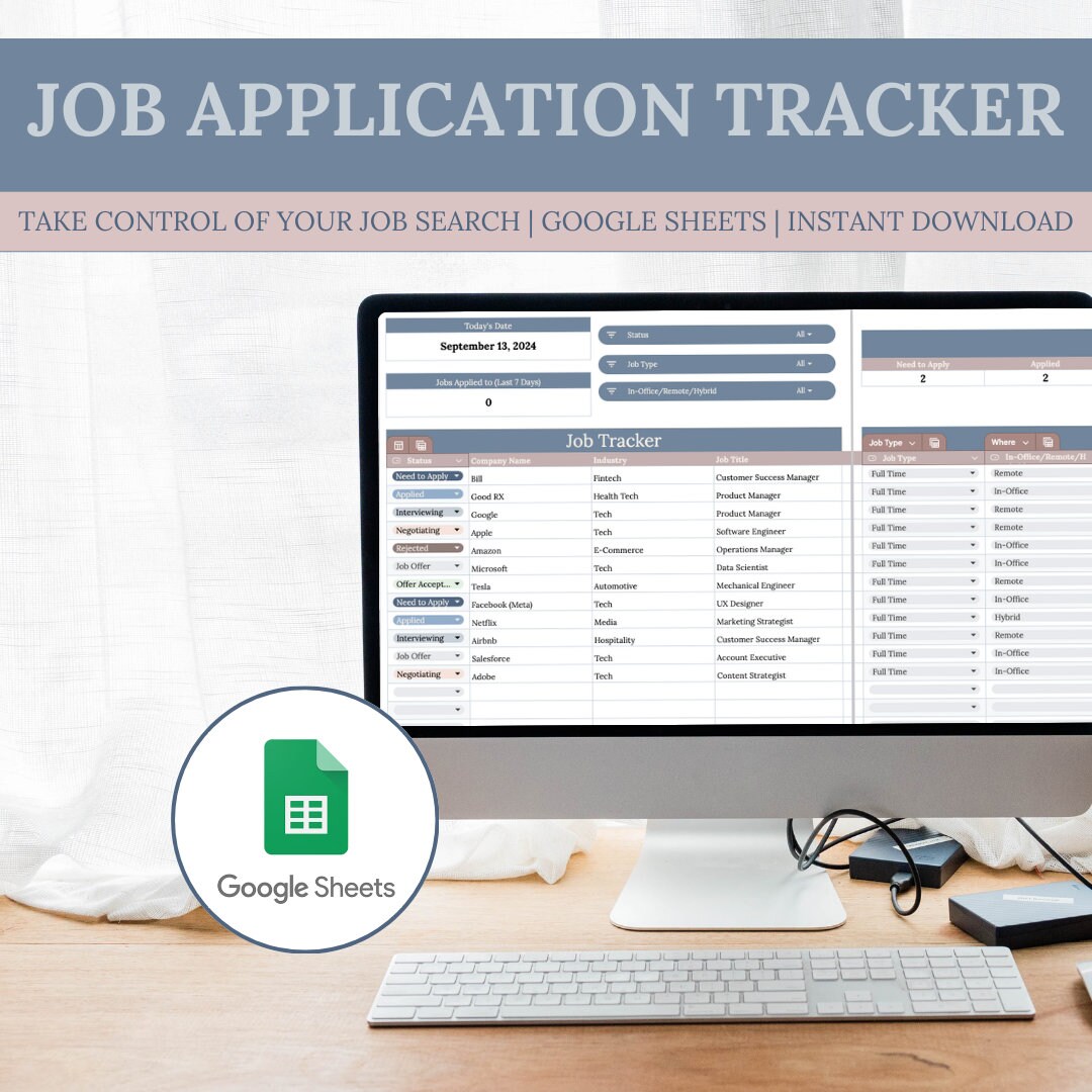 Job Application Tracker Google Sheets Job Planner Interview and Job ...