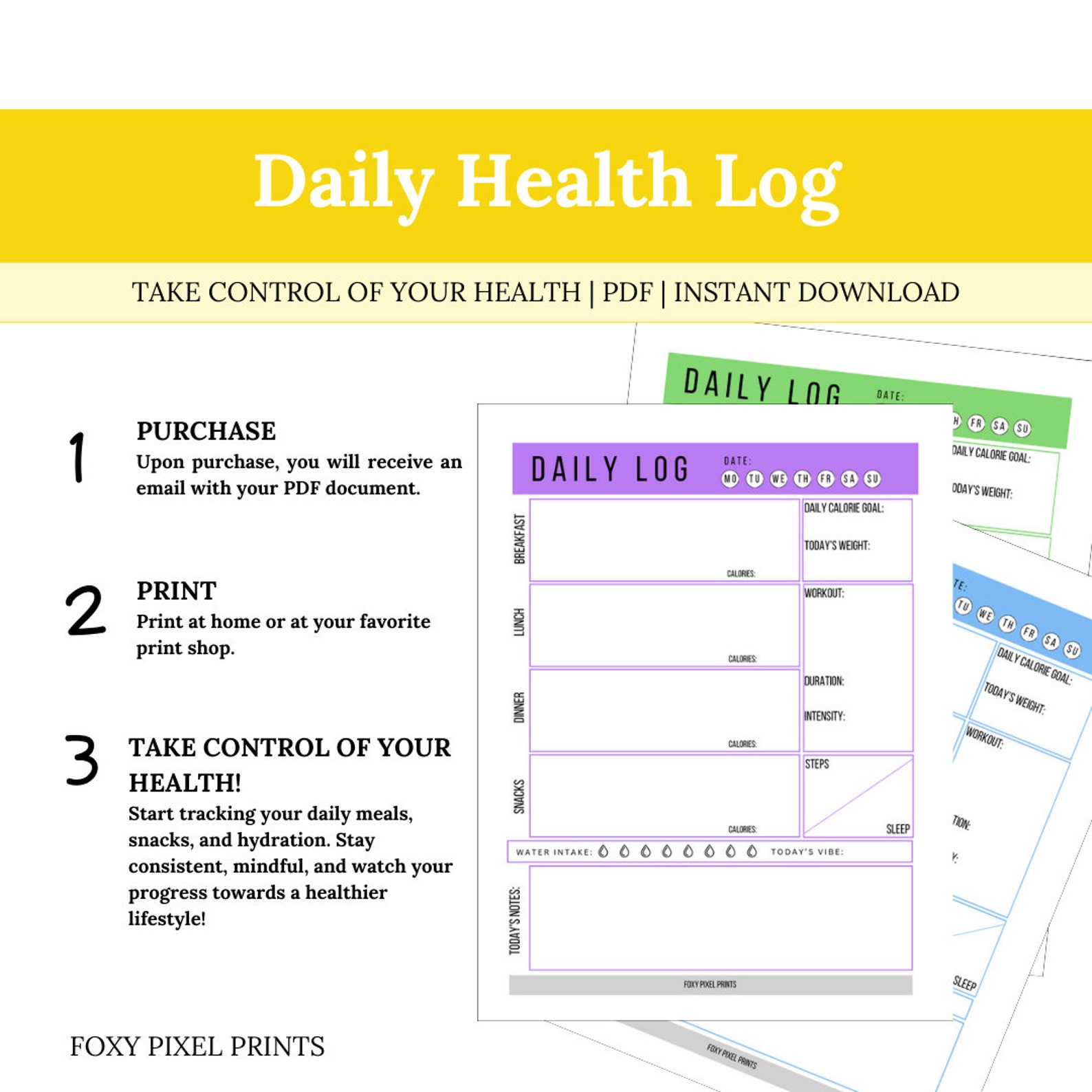 Printable Food Journal | PDF, Digital | Food Diary, Daily Food Journal ...
