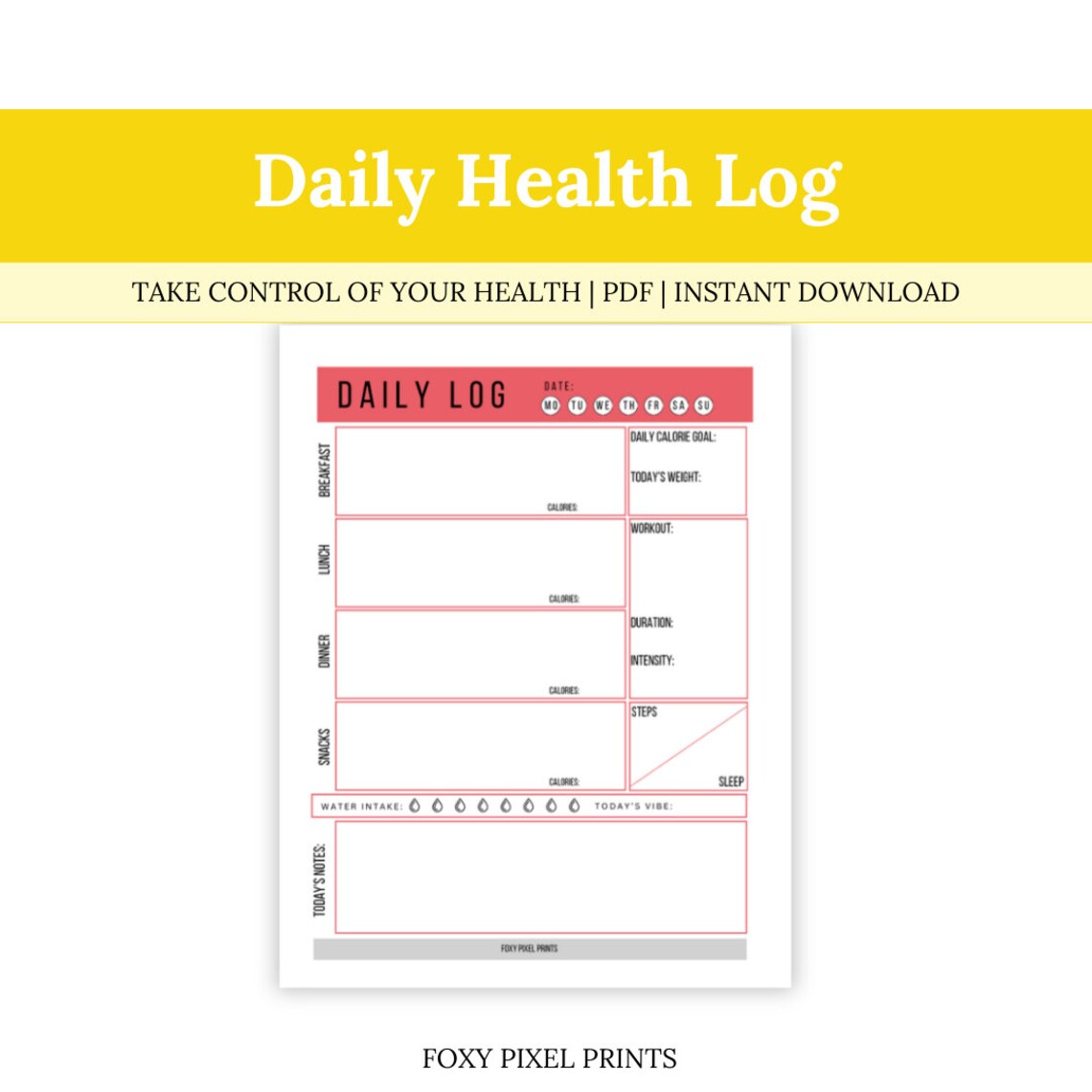 Printable Food Journal | PDF, Digital | Food Diary, Daily Food Journal ...