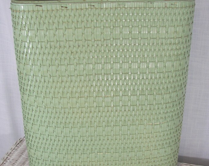 Vintage Wicker Laundry Hamper Mint Green - Etsy