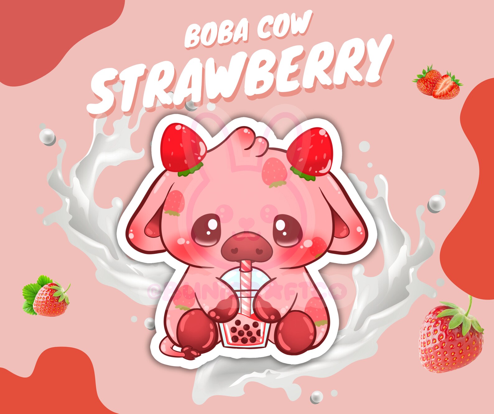 Cute Cow Boba Stickers – Strawberry, Matcha, & Blueberry Flavors ...
