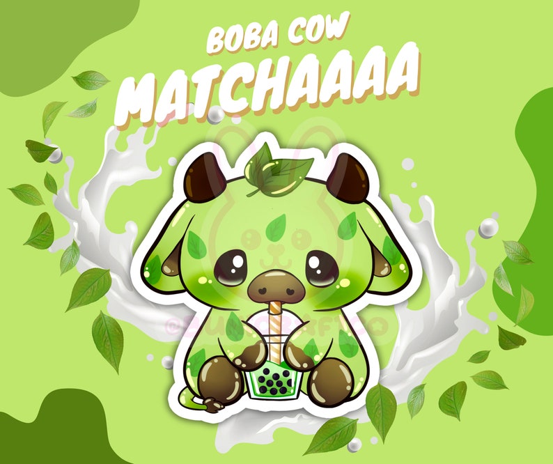 Cute Cow Boba Stickers – Strawberry, Matcha, & Blueberry Flavors ...