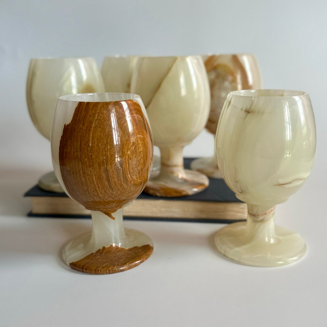 Vintage Onyx Goblets, Elegant Drinkware, Alabaster, Marble, Stone - Etsy