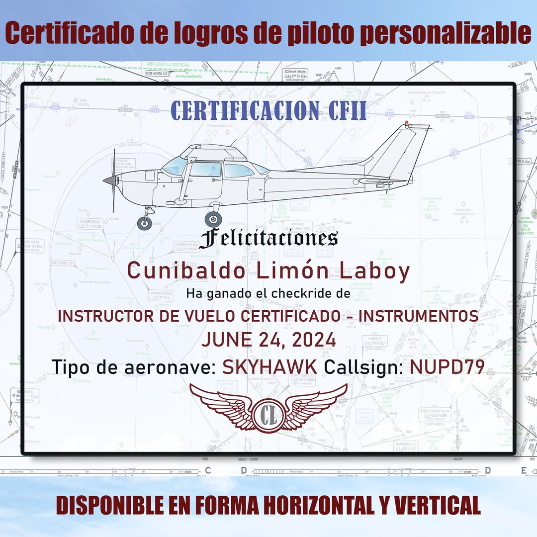 Piloto CFII - Certificado De Logro - Etsy