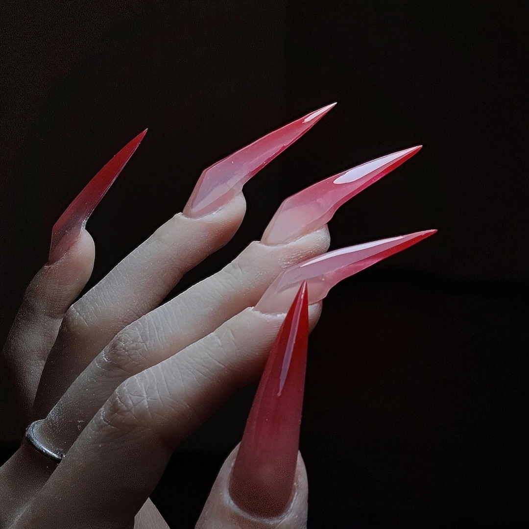 Red Gradient Claw Press on Nails, Vampire Fangs Acrylic Nails - Etsy