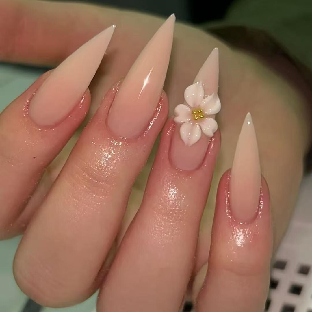 Westempress｜1a434,flower Long Stiletto Press-on Nails Nails,claw Press ...