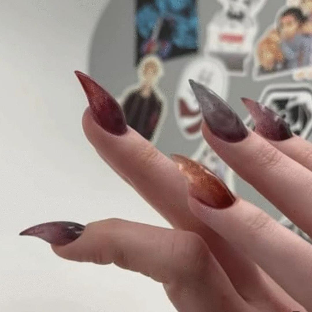 Press on Nails Dragon Claw Nail Art, Wolf Claw Gradient 3D Claw Nails ...