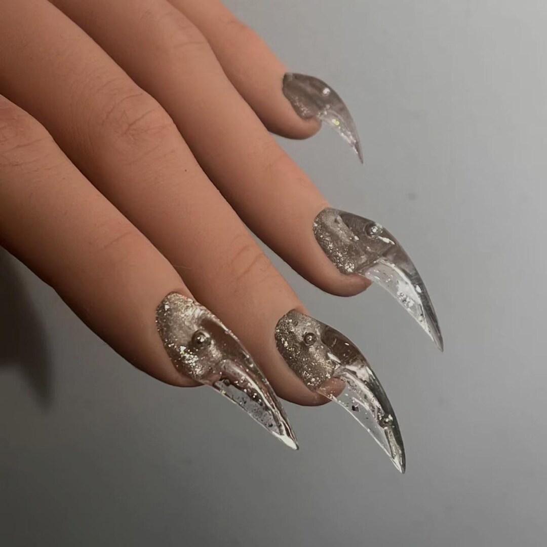 Silver Ice Nails Talon Nails Werewolf Press on Nails Armor Claws Animal ...