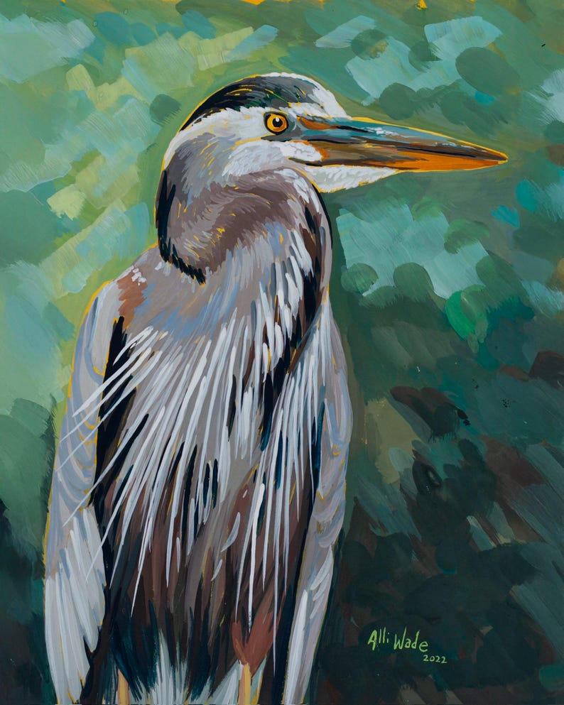 Great Blue Heron – Fine Art Bird Print | Acrylic Painting by Alli Wade ...