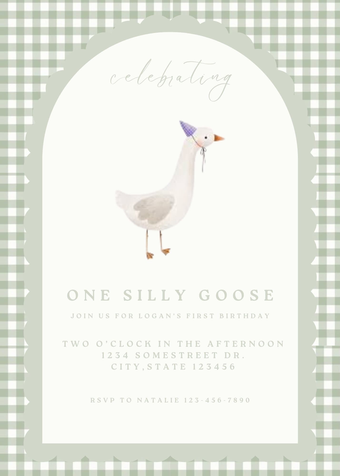 One Silly Goose Editable Invite, Silly Goose Birthday, Beige Mom One ...
