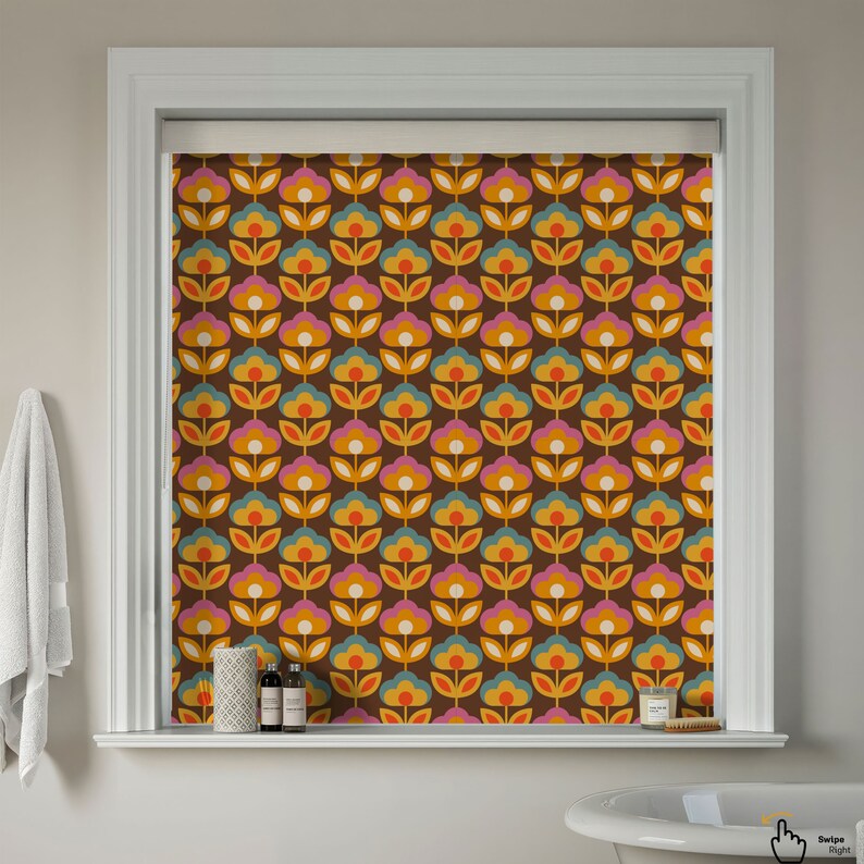 Retro Floral Roller Blinds Mid-century Modern Inspired Window Shades ...