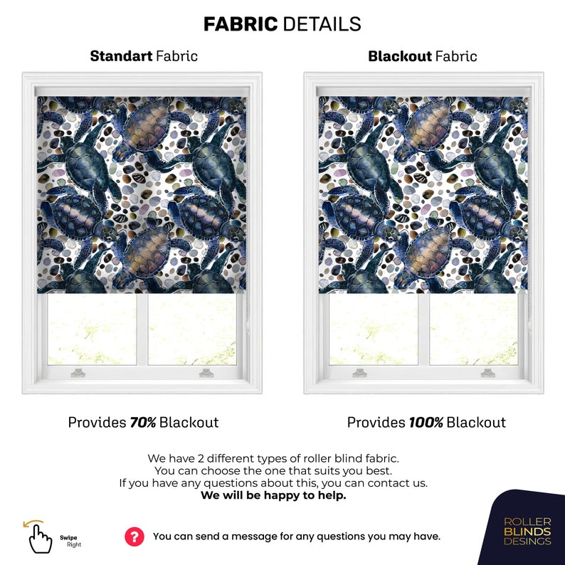 Ocean Turtle Roller Blind Watercolor Sea Turtle Design With Pebbles ...