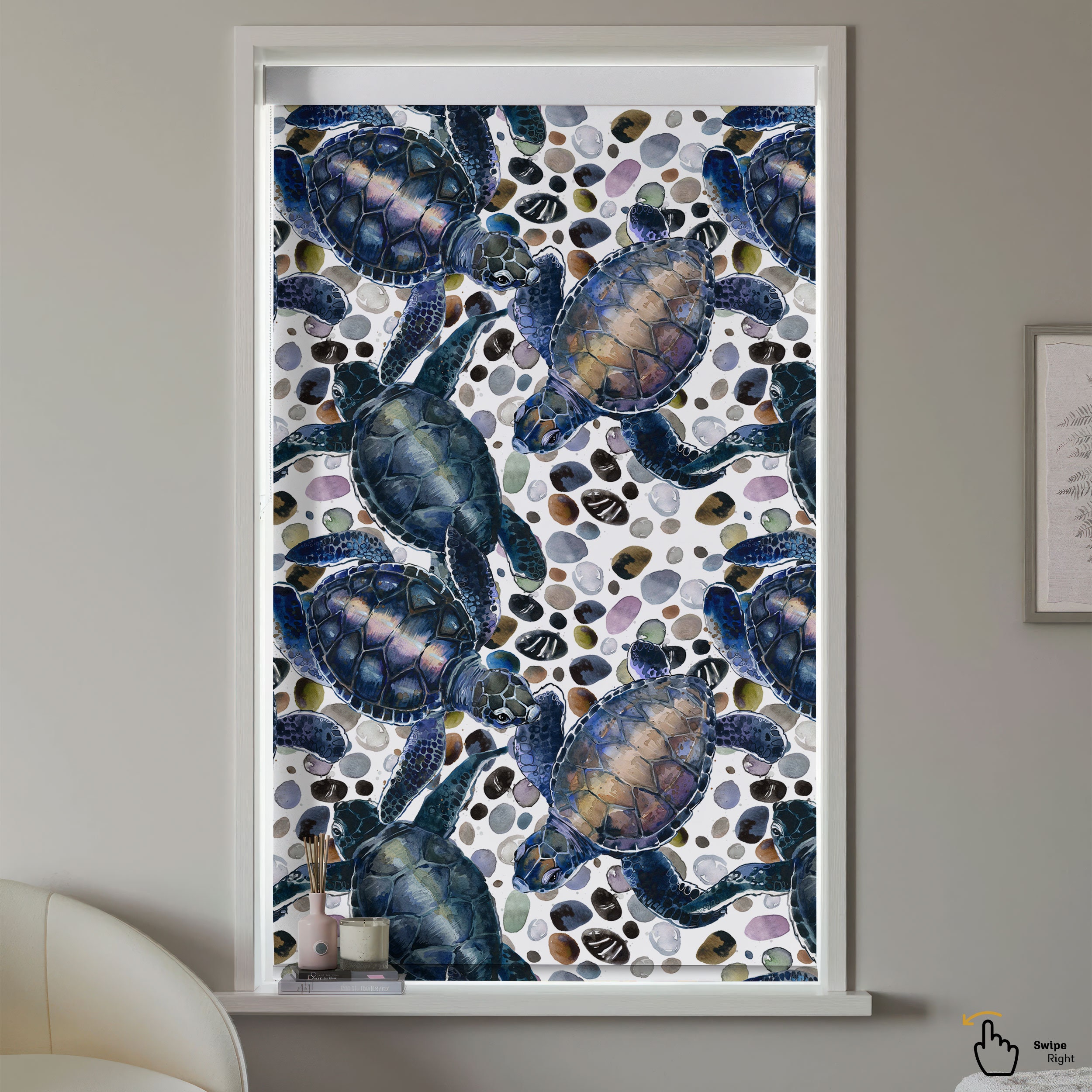 Ocean Turtle Roller Blind Watercolor Sea Turtle Design With Pebbles ...