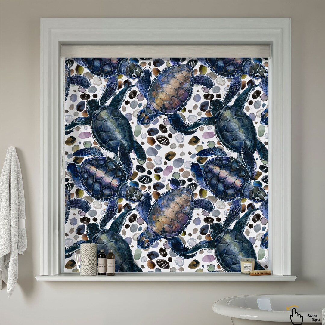Ocean Turtle Roller Blind Watercolor Sea Turtle Design With Pebbles ...