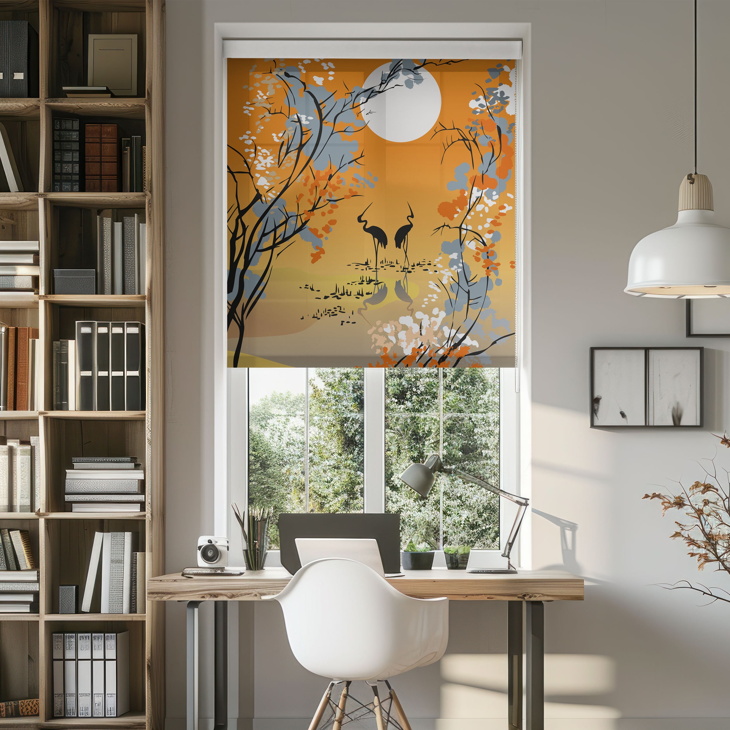 Orange Blossom and Cranes Roller Blind A Tranquil Addition for Living ...