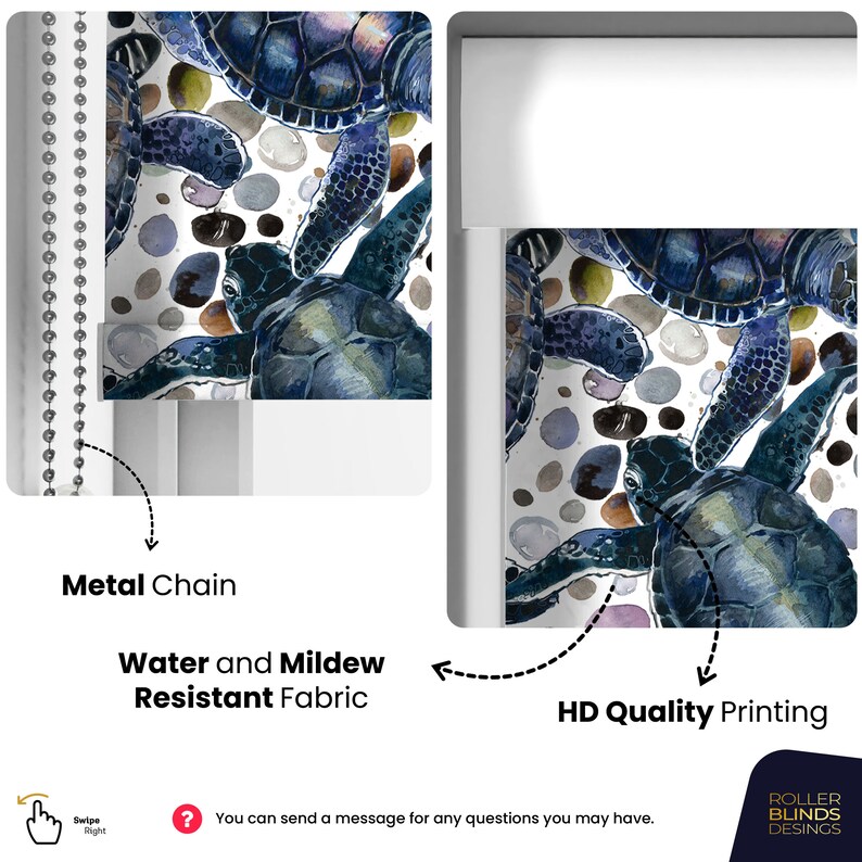 Ocean Turtle Roller Blind Watercolor Sea Turtle Design With Pebbles ...