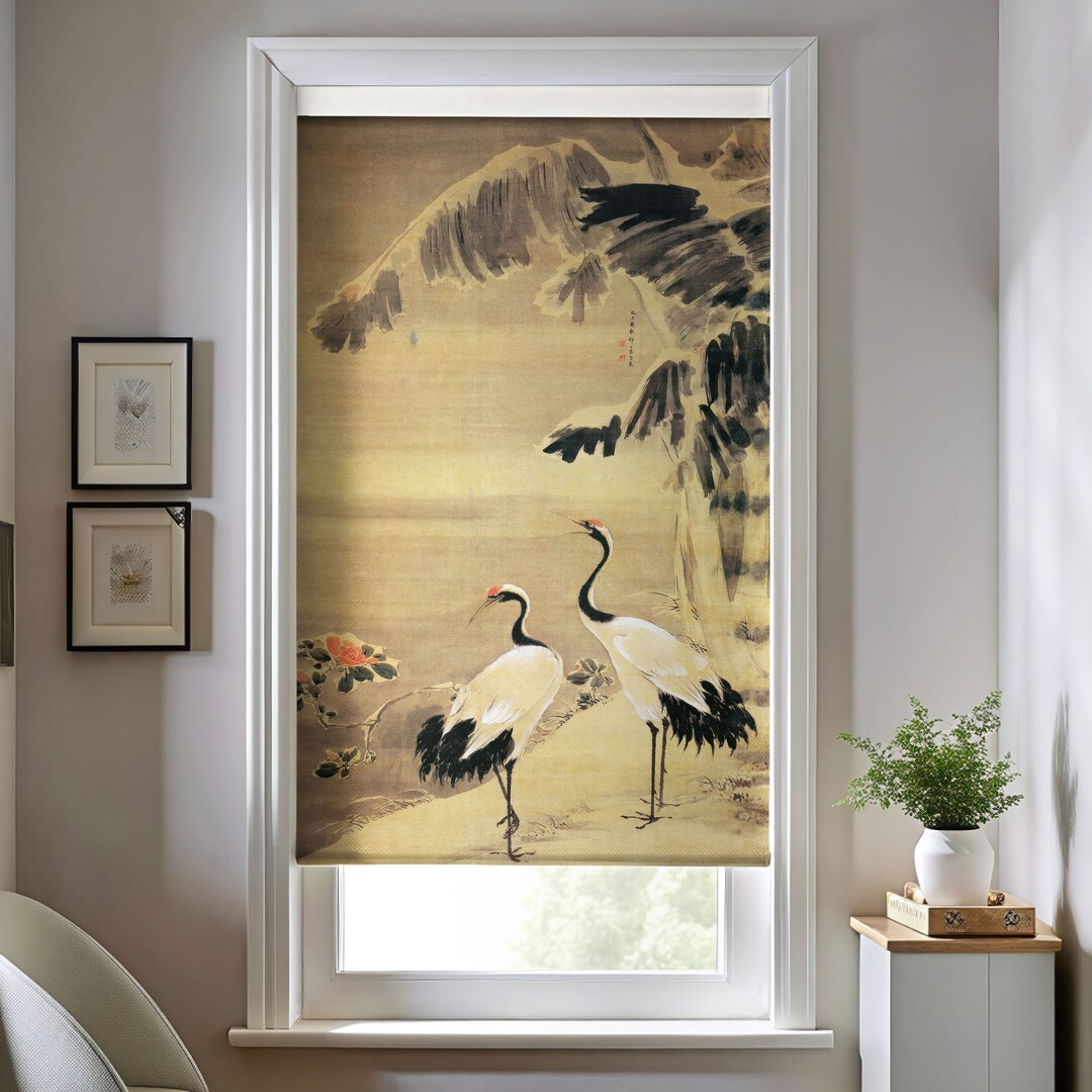 Retro Oriental Crane Roller Blinds Classic Japanese Ink Painting Style ...