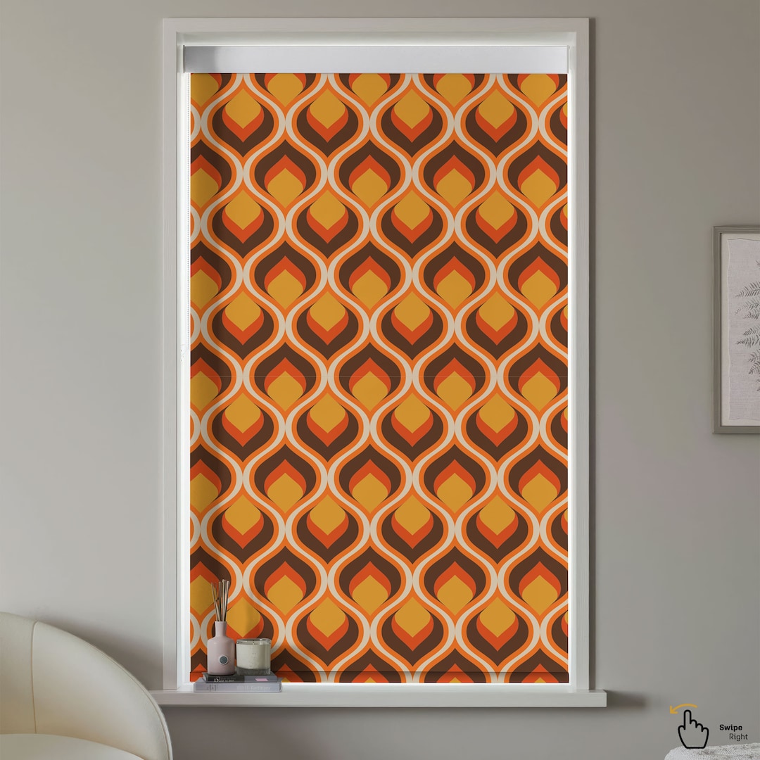 Retro Geometric Roller Blinds Bold 70s Inspired Orange and Brown Mid ...