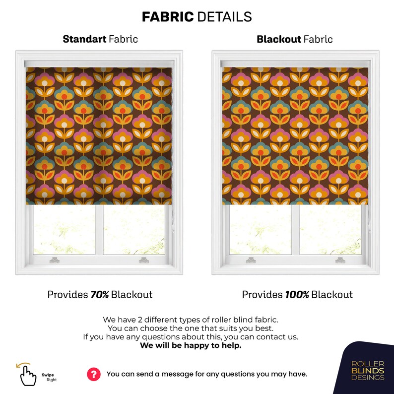 Retro Floral Roller Blinds Mid-century Modern Inspired Window Shades ...