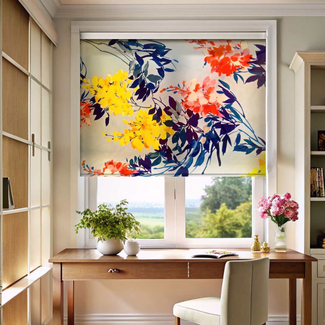 Vibrant Wisteria Floral Roller Blind, Colorful Blackout Shades for ...