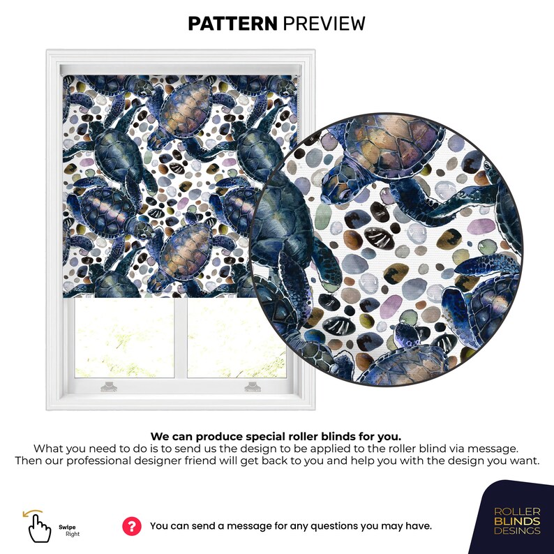 Ocean Turtle Roller Blind Watercolor Sea Turtle Design With Pebbles ...