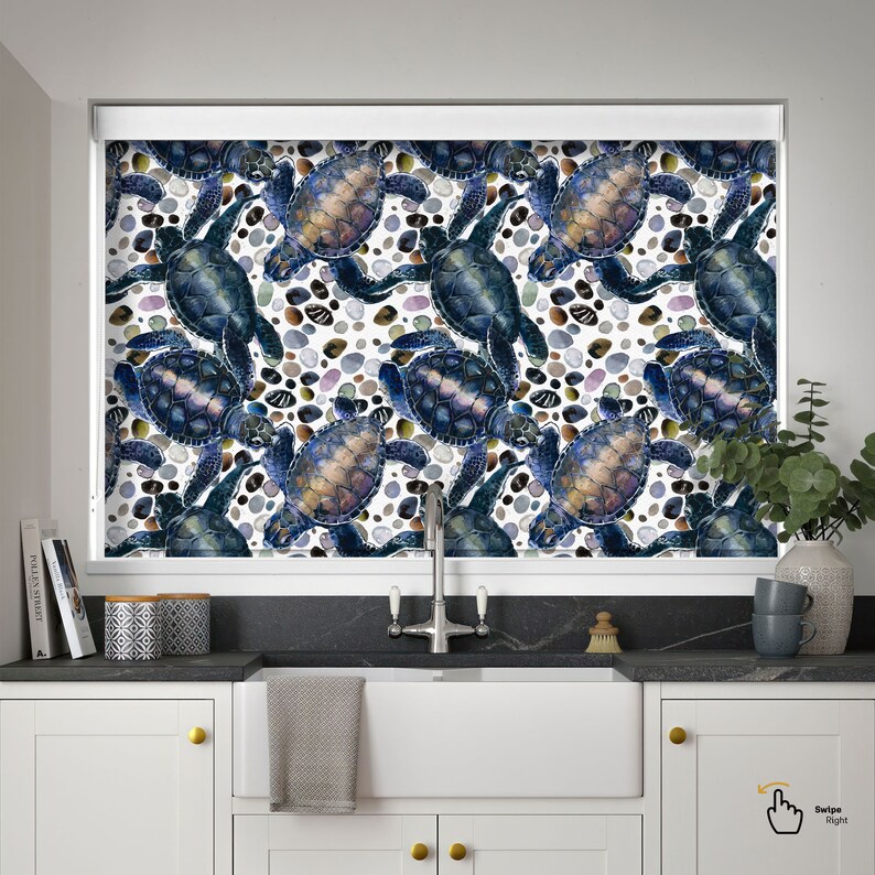 Ocean Turtle Roller Blind Watercolor Sea Turtle Design With Pebbles ...