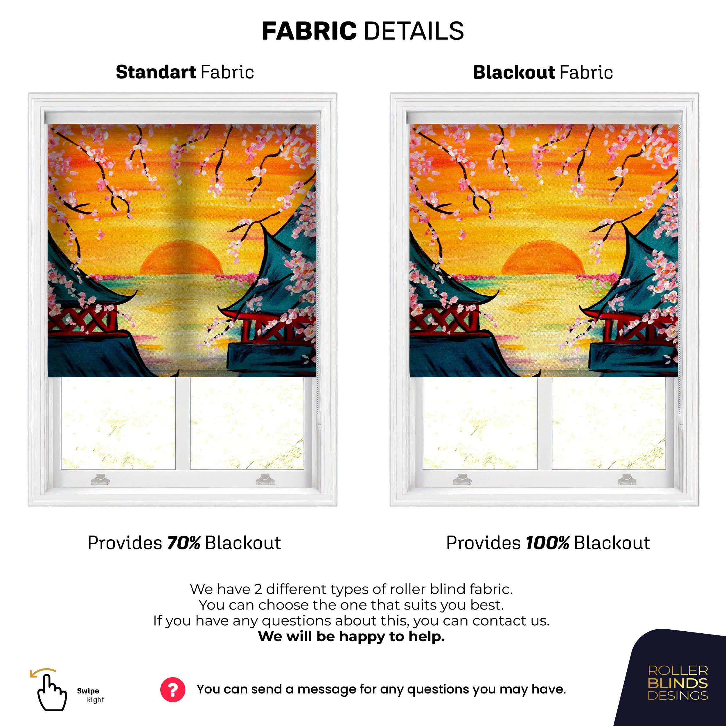 Serene Sunset Roller Blinds Japanese Pagoda Silhouette With Cherry ...