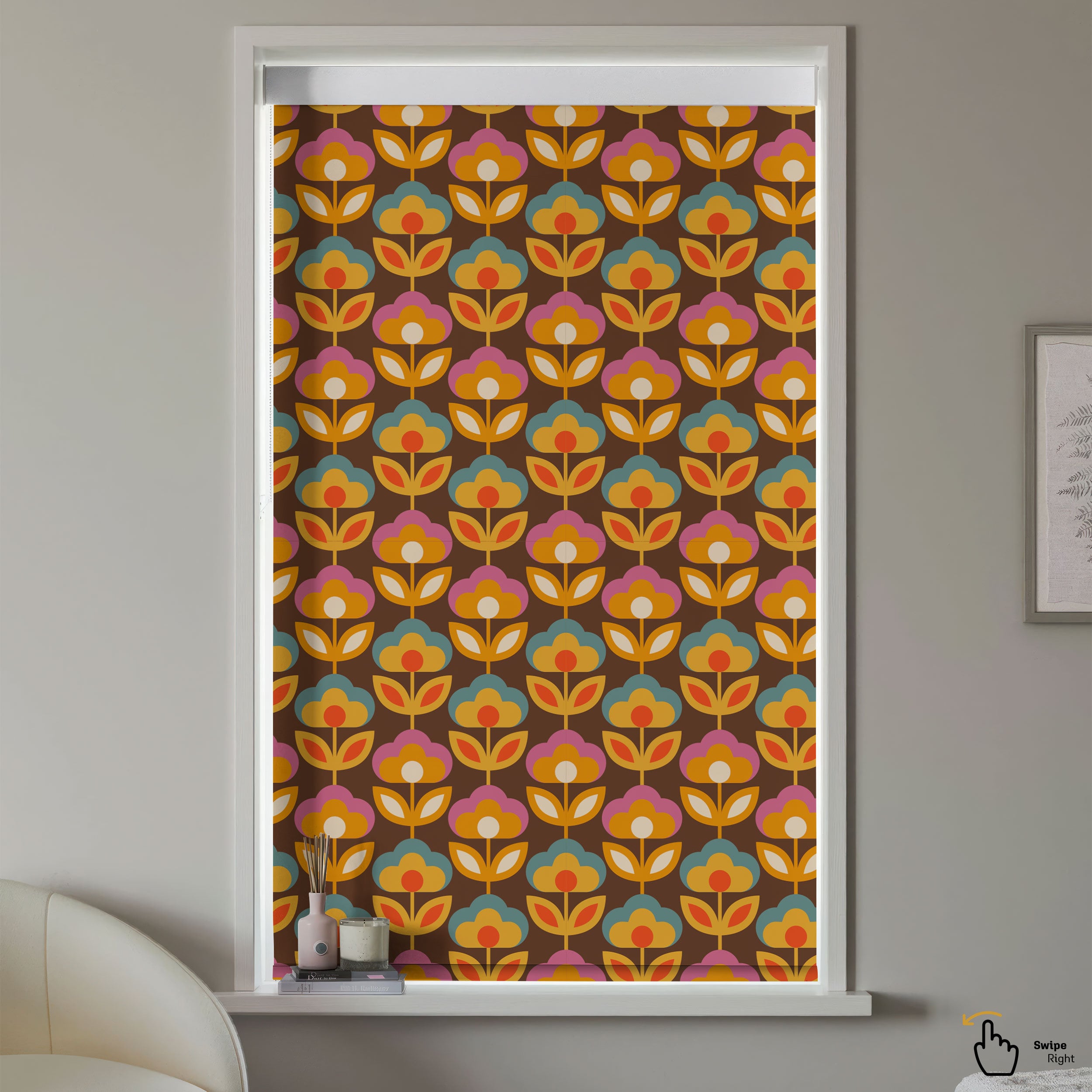 Retro Floral Roller Blinds Mid-century Modern Inspired Window Shades ...