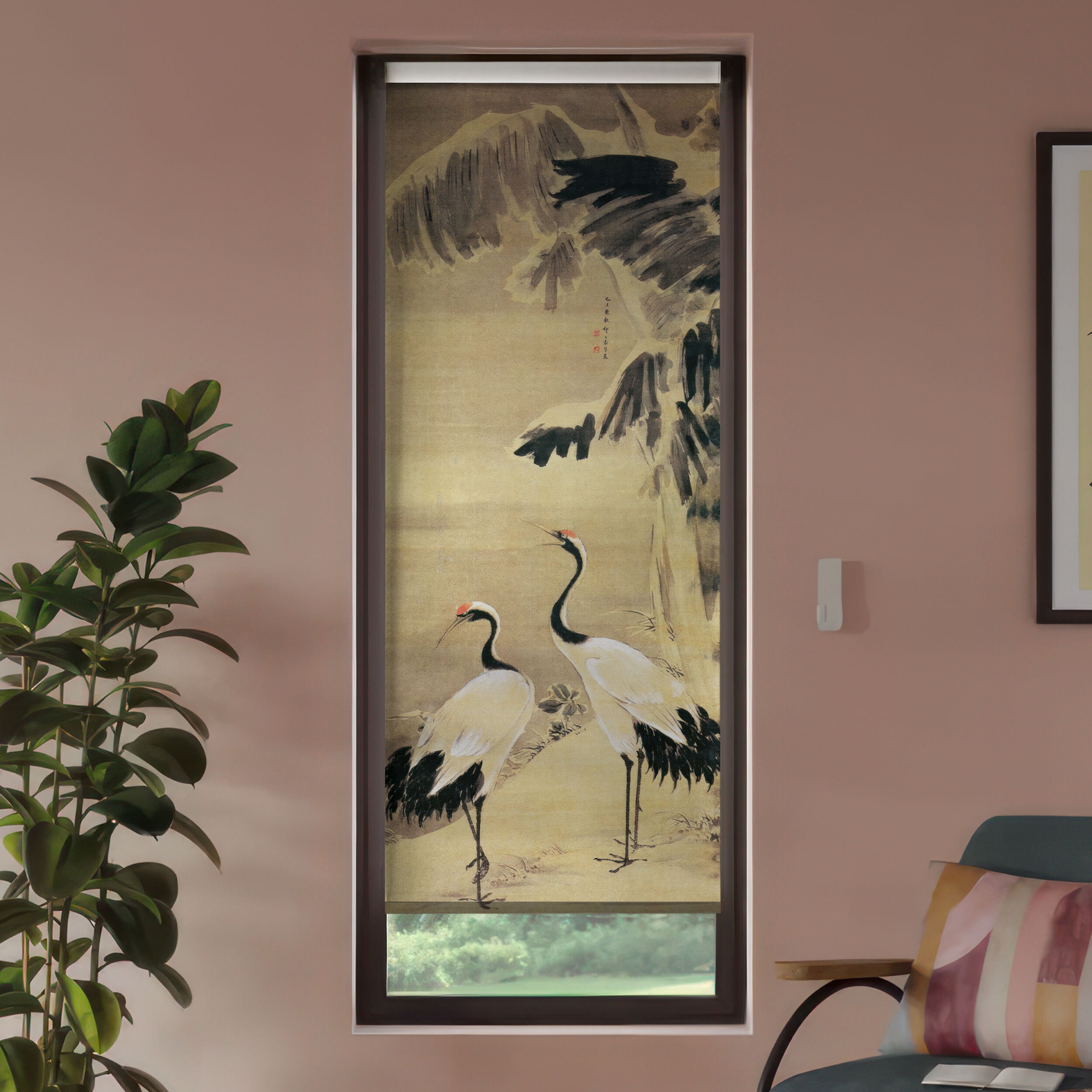 Retro Oriental Crane Roller Blinds Classic Japanese Ink Painting Style ...