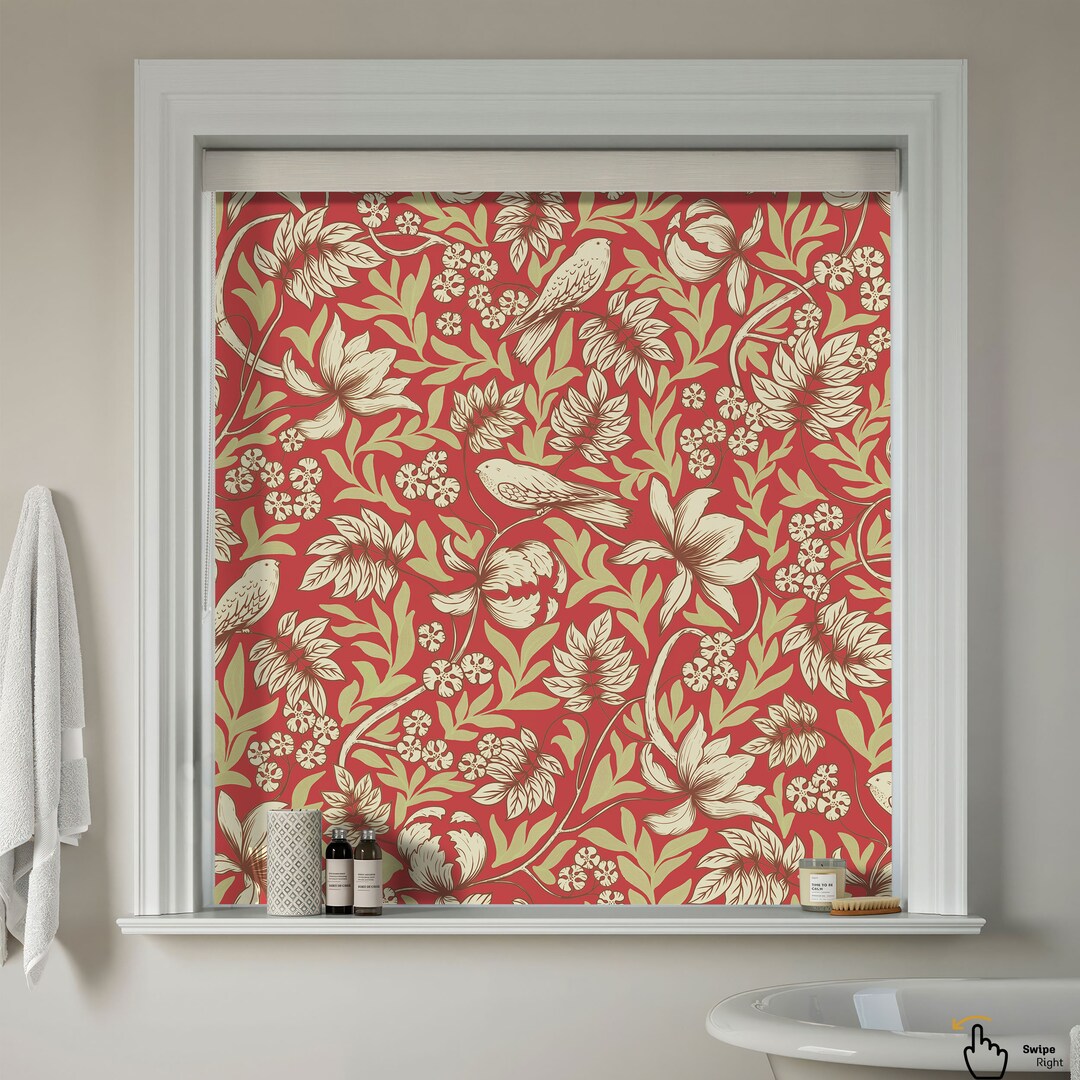 Red Birds and Floral Farmhouse Windows Roller Blinds, Victorian Style ...