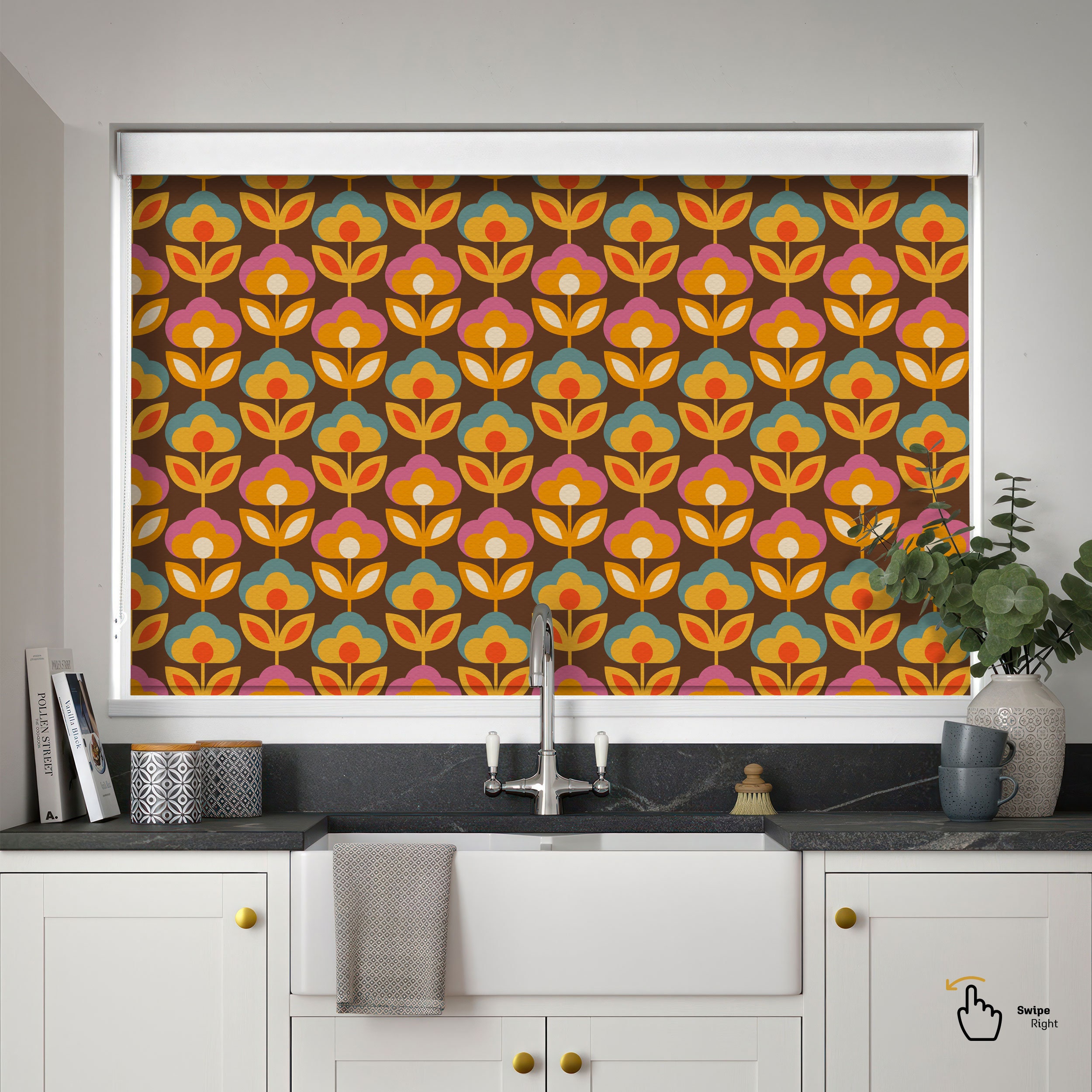 Retro Floral Roller Blinds Mid-century Modern Inspired Window Shades ...