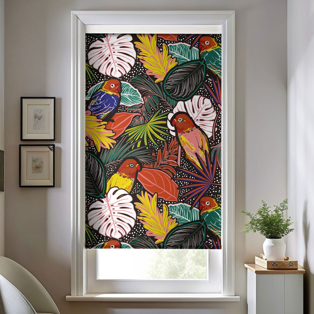 Tropical Parrot Print Roller Blind Exotic Jungle Theme Window Shade for ...