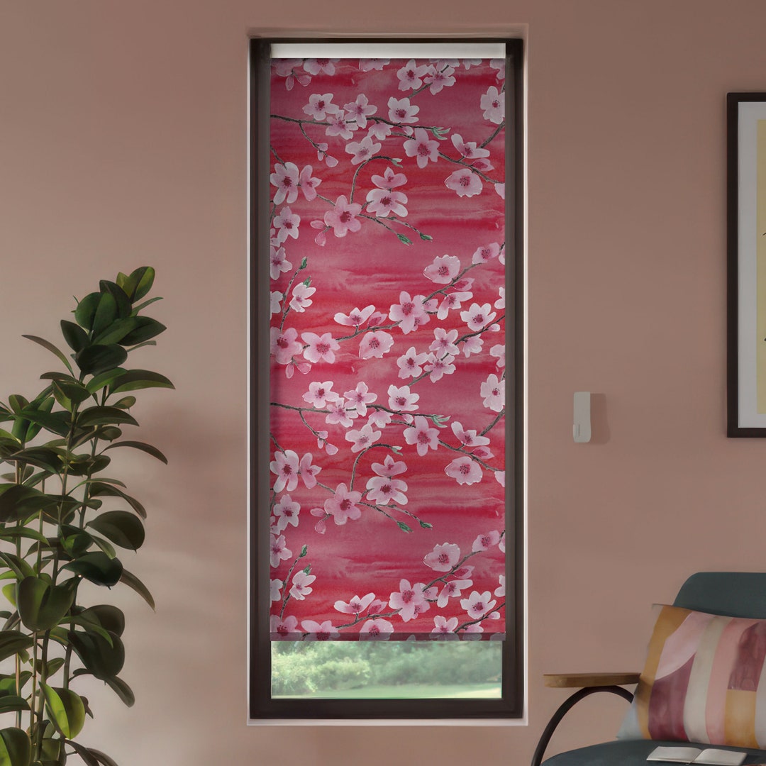 Pink Cherry Blossom Roller Blind Elegant and Floral Window Treatment ...
